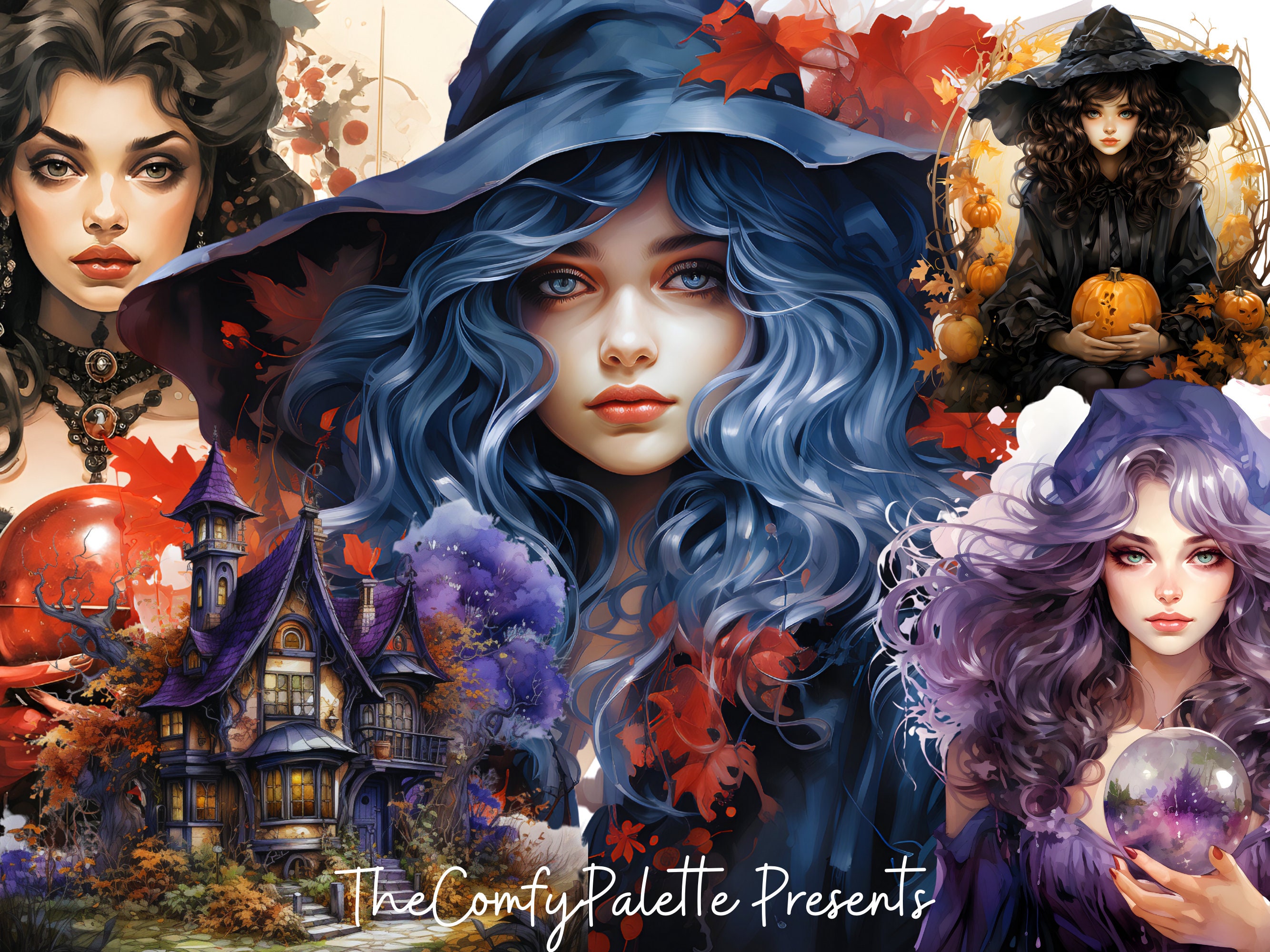 Halloween Witches Watercolor Clipart Set - 15 Digital Instant Download ...