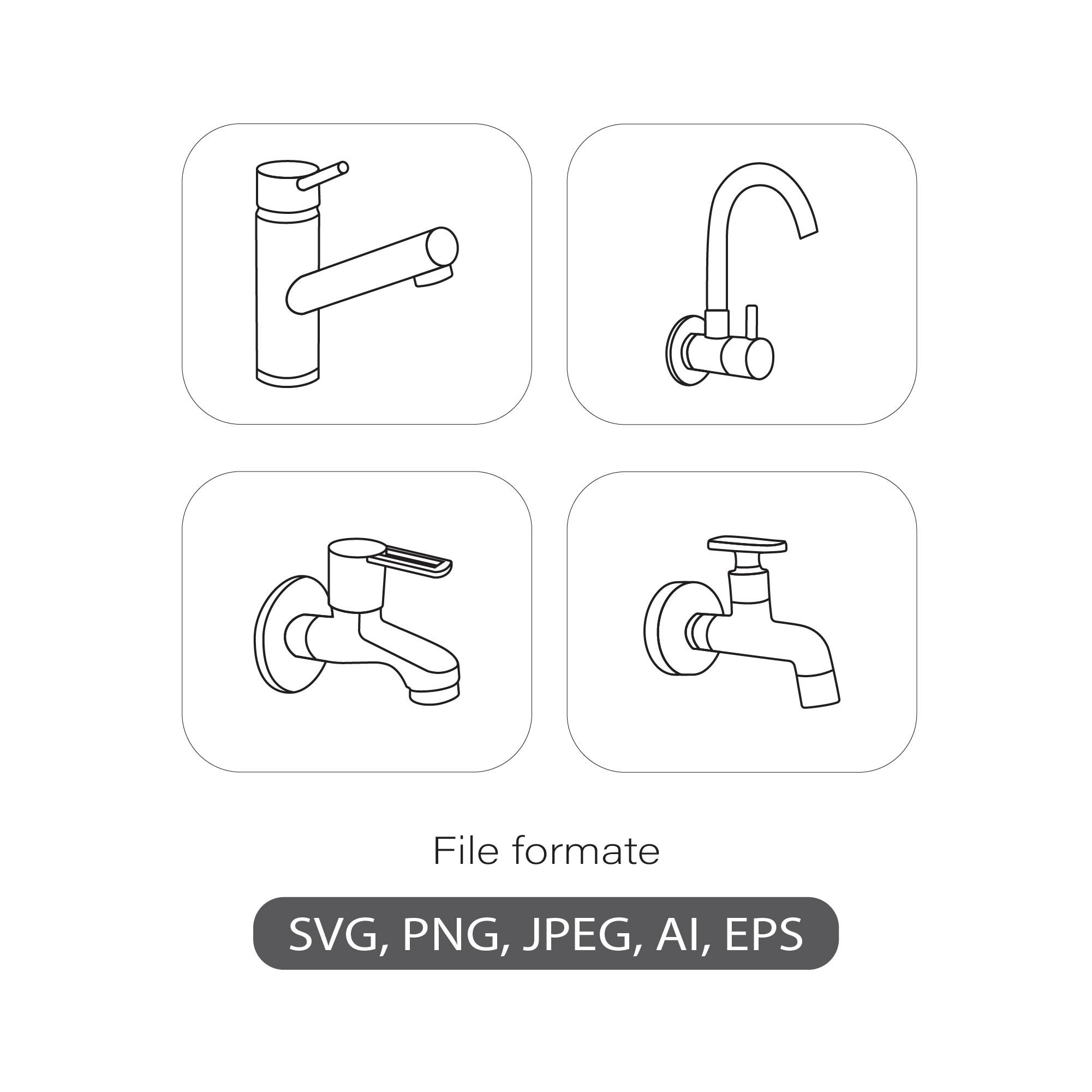 Faucet Svg Set of Four Faucet Icon Svg Png Modern Tap Icon Faucet ...