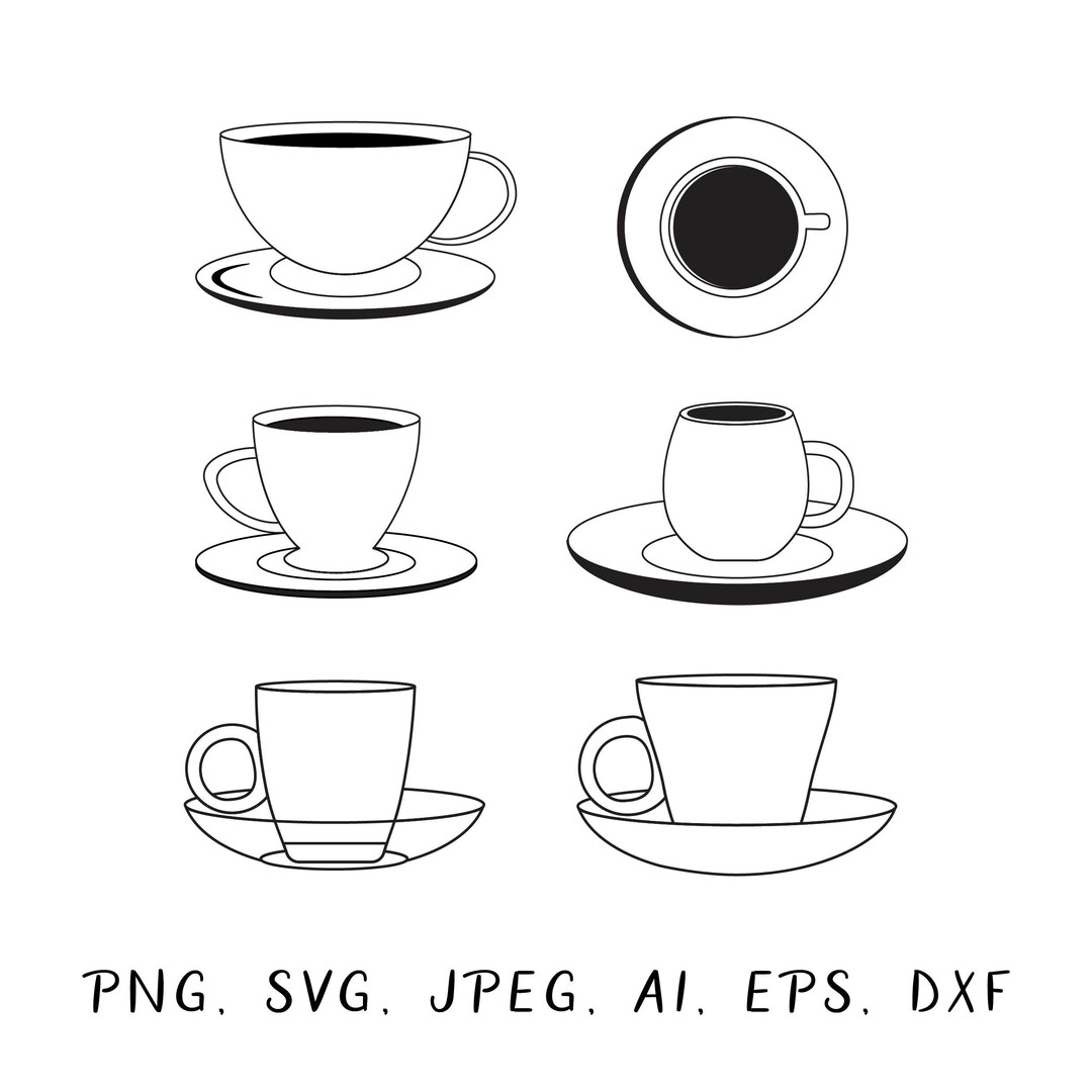 Cup and Plate SVG Bundle: Tea Set Vector Illustration (digital Files ...