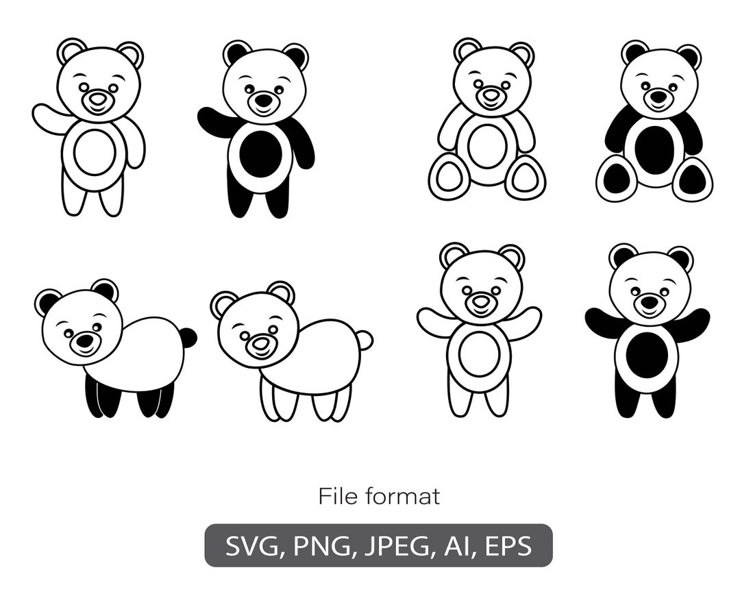 Bear Clipart Svg and Png Cute Bear Svg Cut File and Clip Art - Etsy