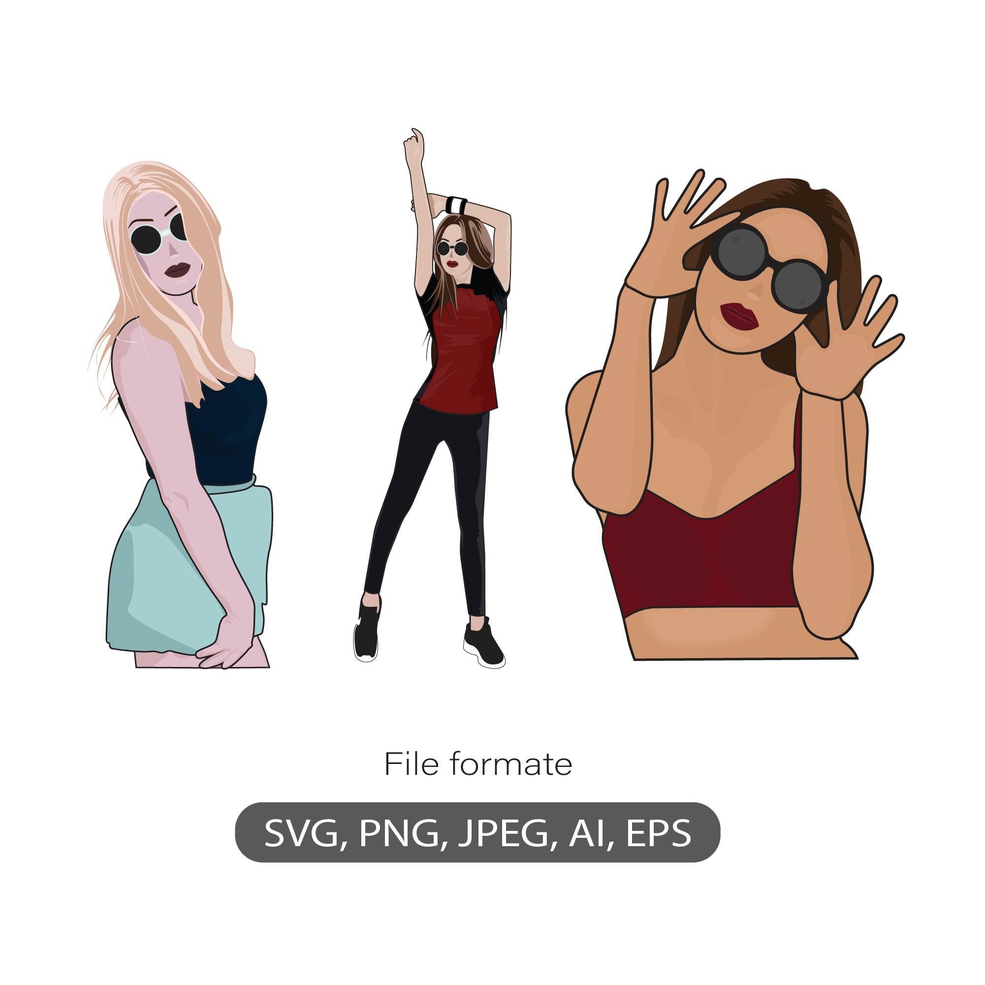 Stylish Woman SVG Bundle, Cool Girl Vector Illustration, Woman Vector ...