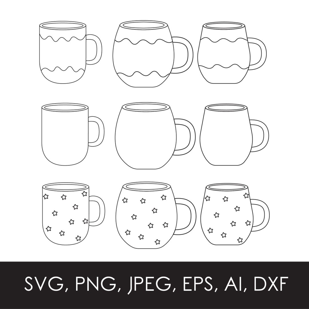 Cup Line Art SVG Bundle: Coffee Mug Clipart (digital Download) - Etsy