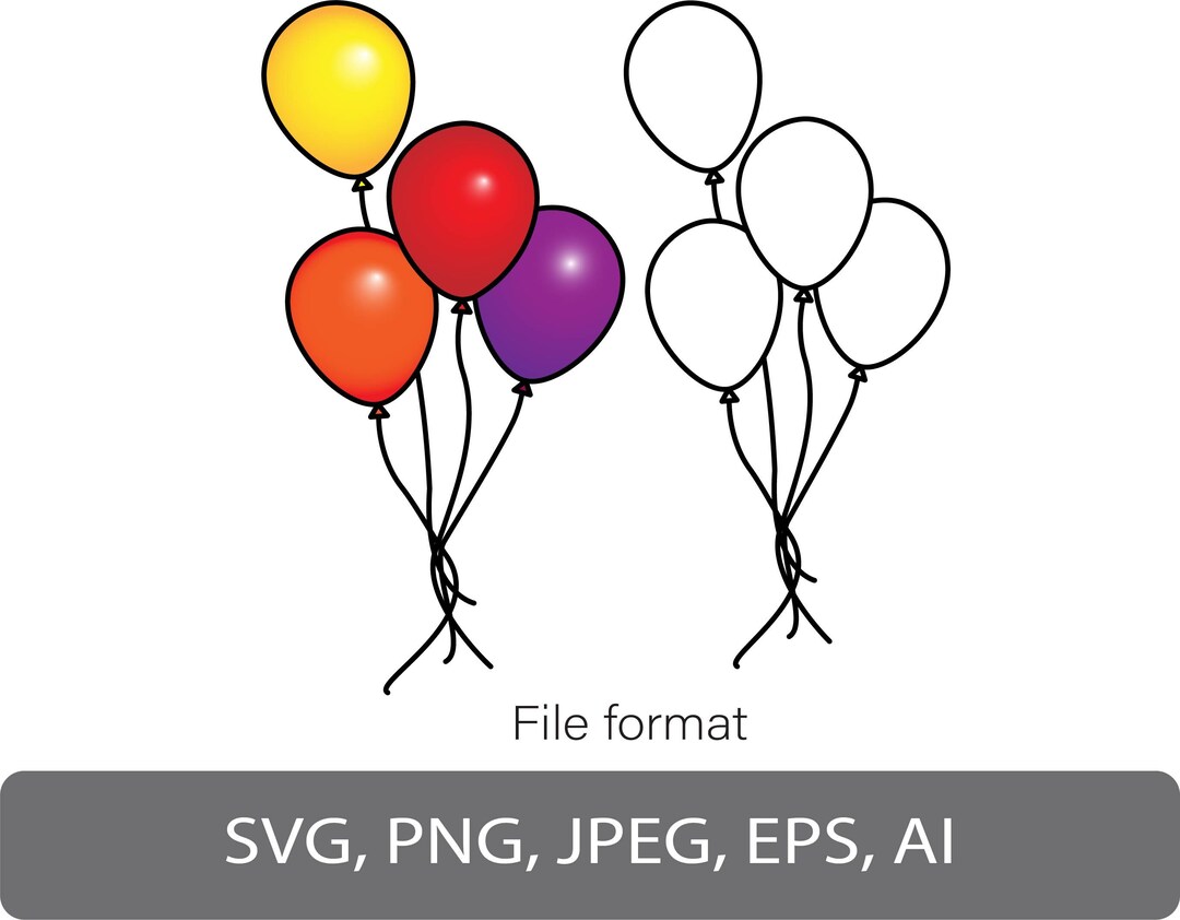 Balloon Svg Clipart, Balloon Bundle of Line Art Colored Balloons for ...