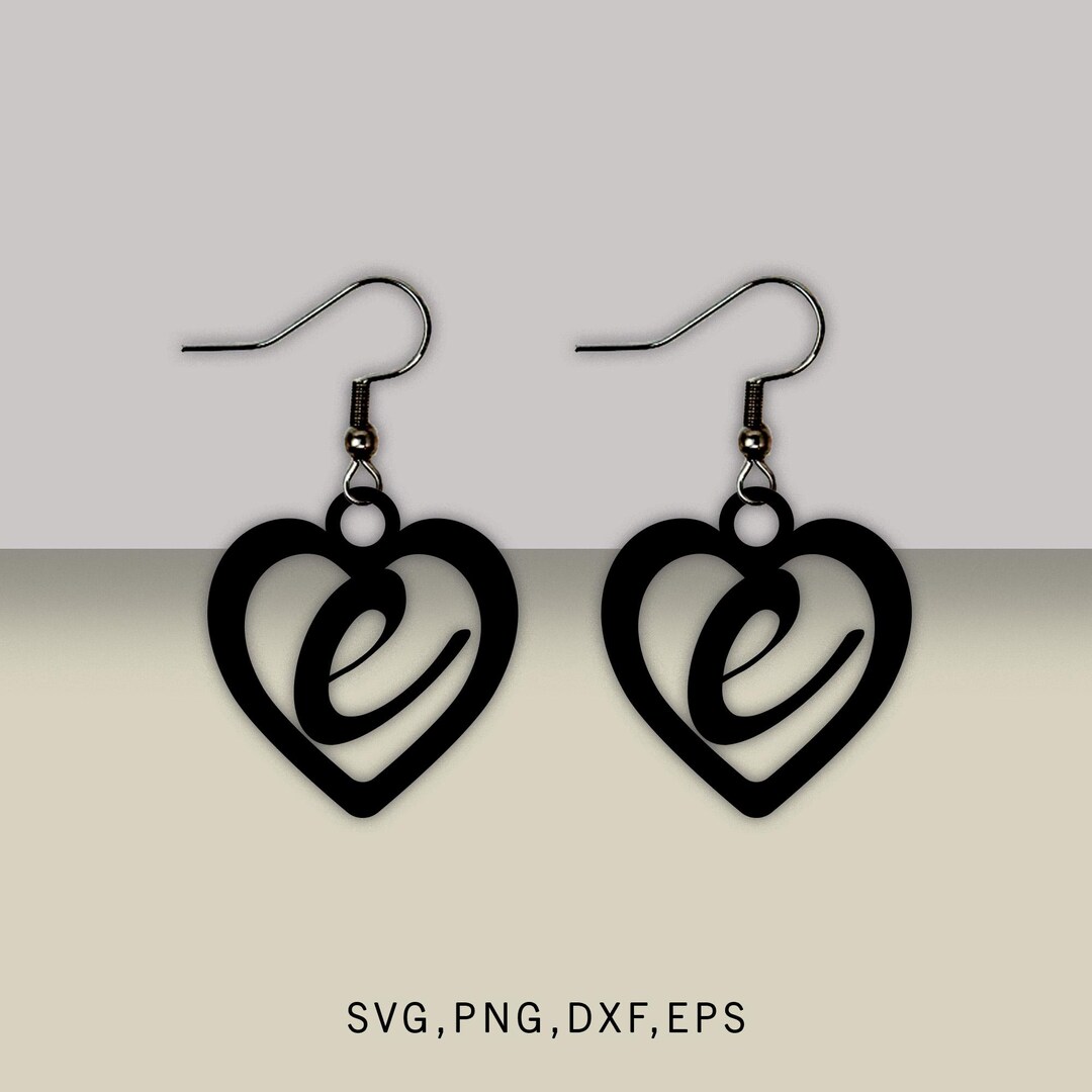 Initial Earrings SVG Alphabet E Earring Laser File, Heart Shape Earring ...