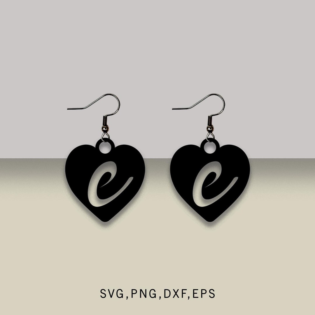 Initial Earrings SVG Alphabet E Earring Laser File Heart Shape Earring ...
