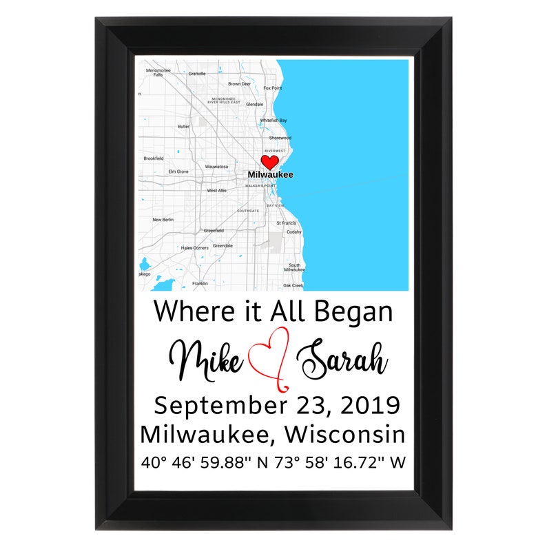 Custom First Date Map Sign Gift for Couples, Glass City Map Print With ...