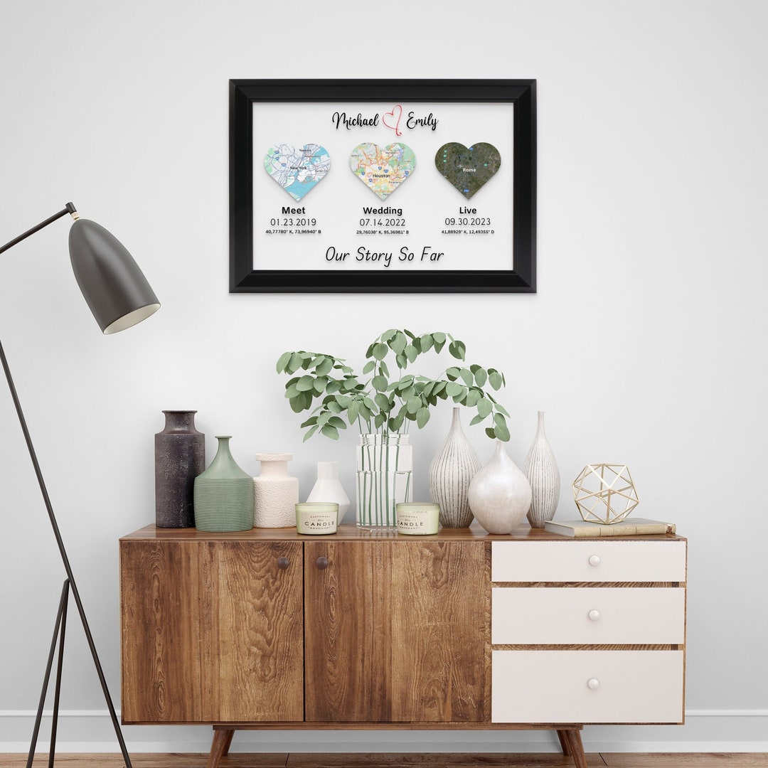 Personalized Gift for Couple, Custom Framed Map Heart Plaque, Romantic ...