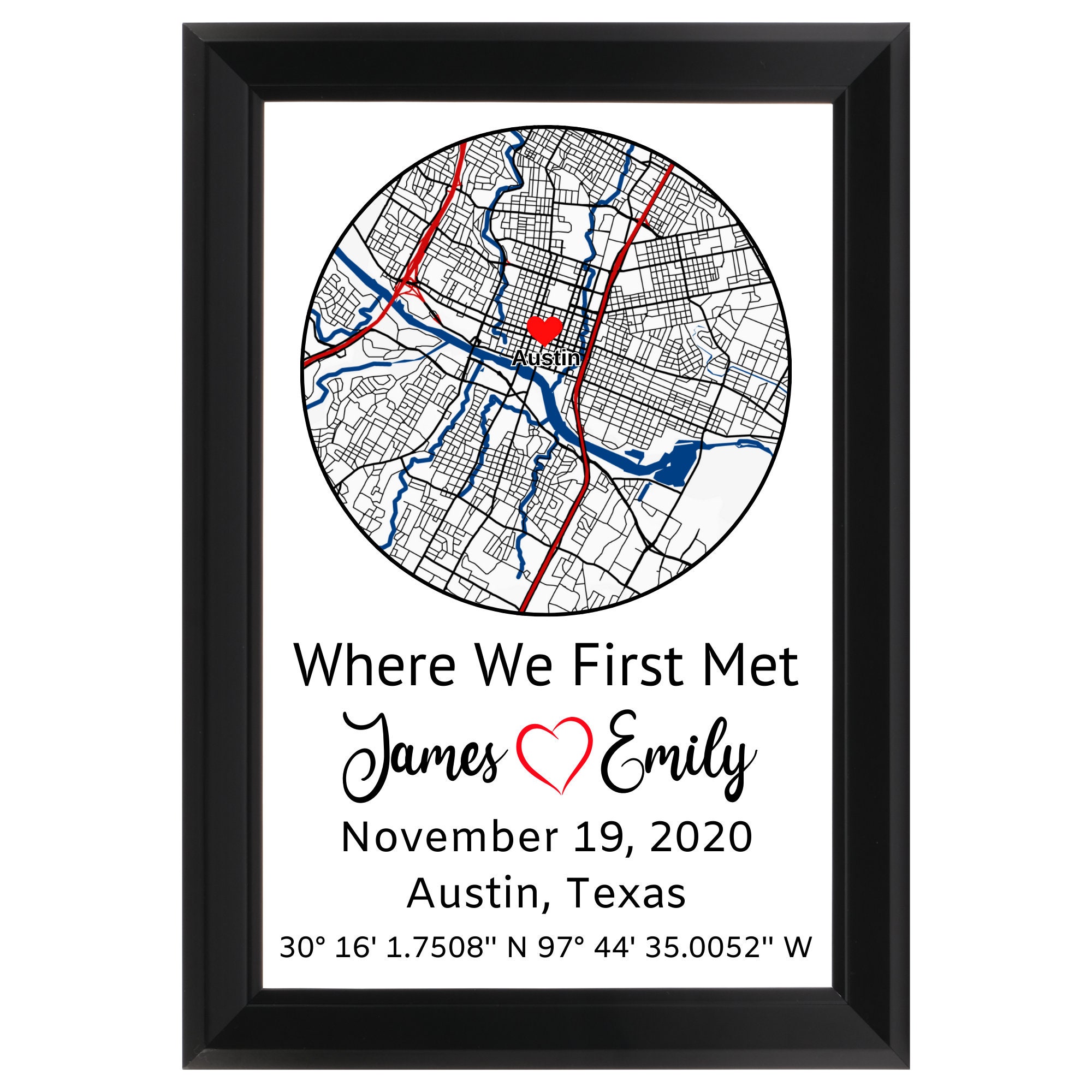Customizable Where We First Met Map, Personalized City Map Print With ...
