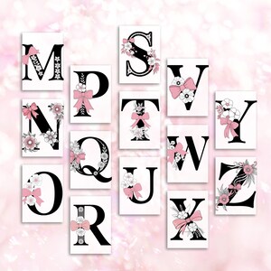Coquette Alphabet Clipart Pngs, Pink, Black, and White Doodle Letters ...