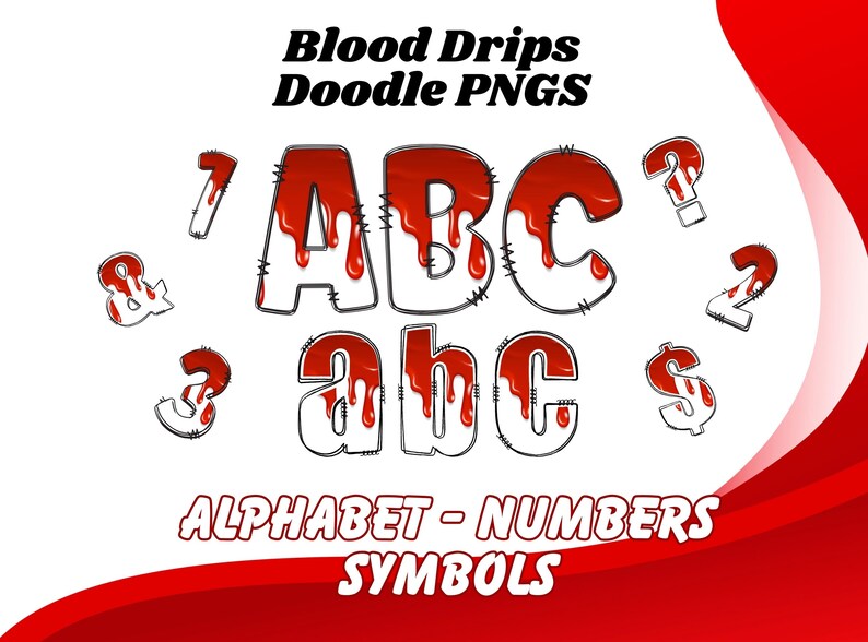 Bloody Drips Doodle Alphabet, Halloween Letters, Spooky Sublimation ...