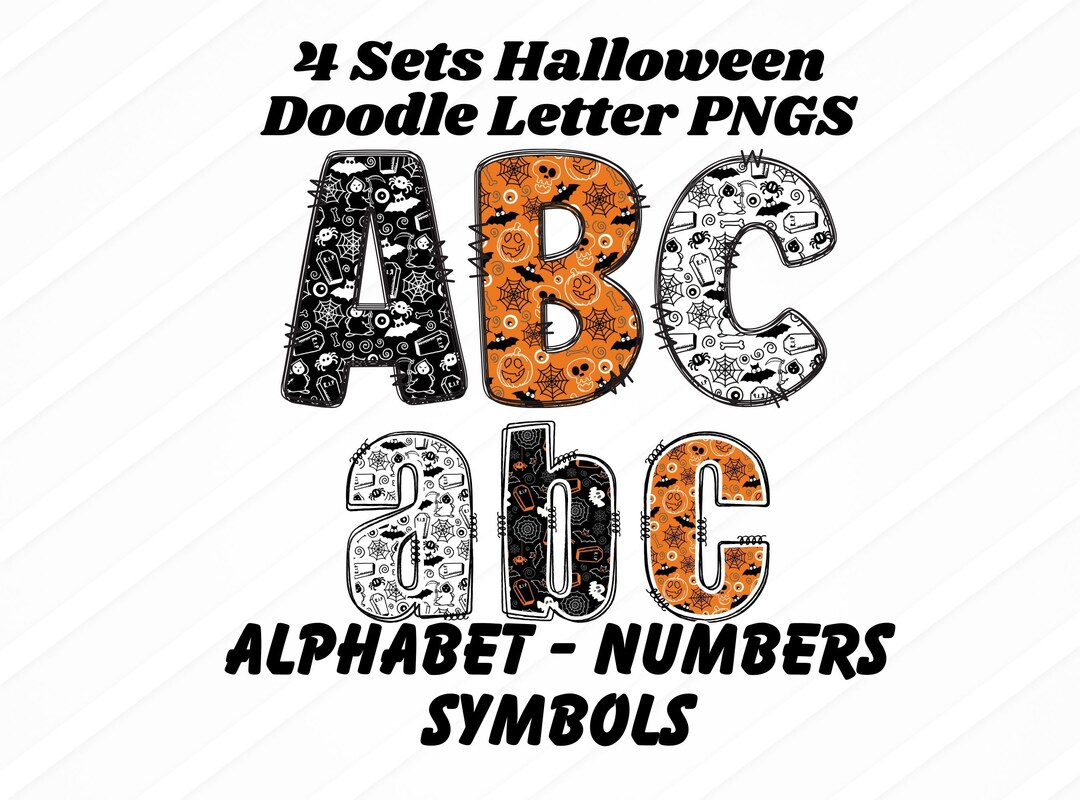 Spooky Halloween Alpha Doodle Bundle, Ghosts, Bats, Coffins, Spider Web ...