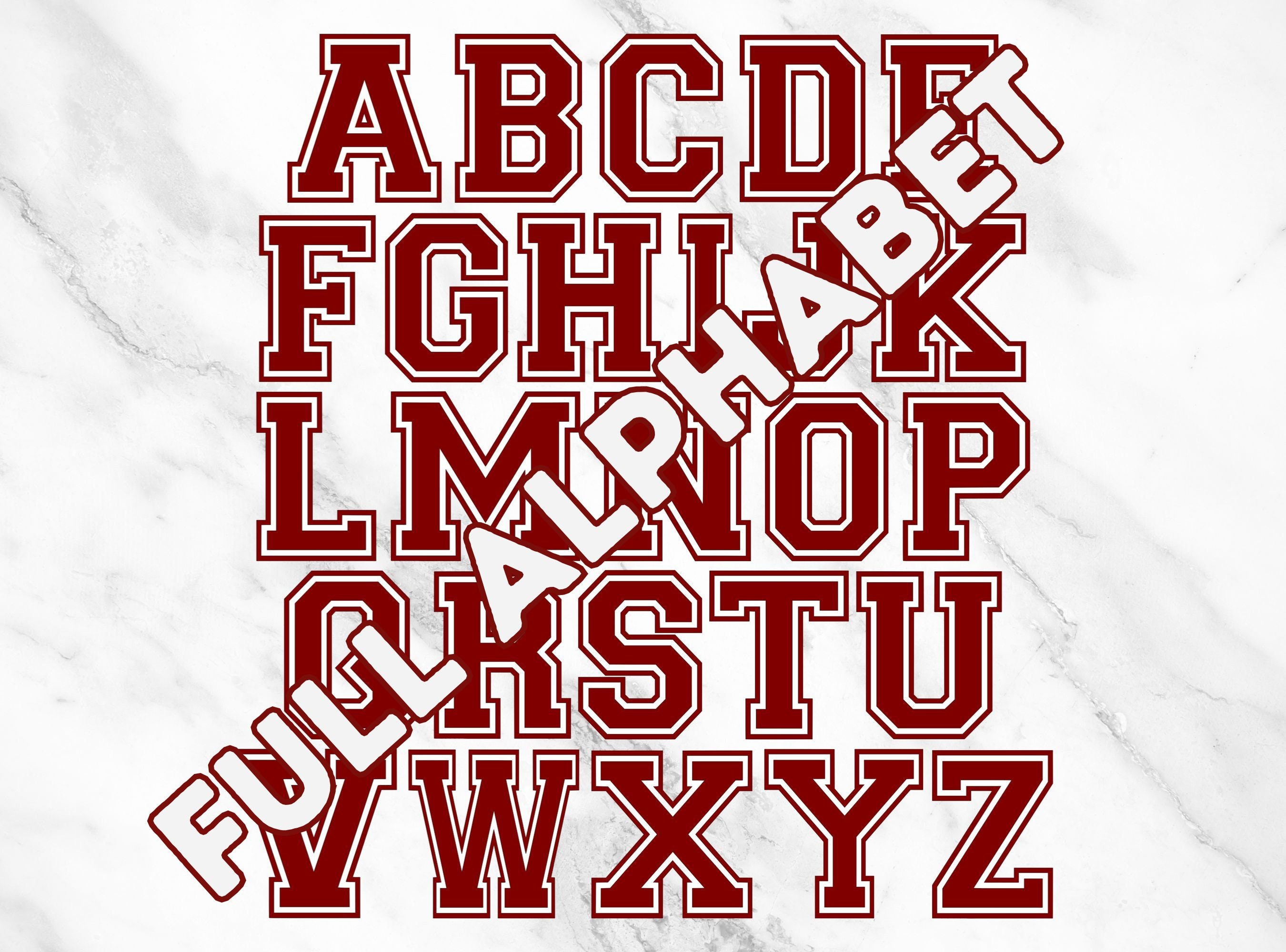 Crimson and Cream Doodle Alphabet: Varsity Font (PNG, SVG) - Etsy
