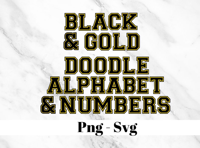 Black and Gold Doodle Alphabet: Varsity Letters (PNG, SVG) - Etsy