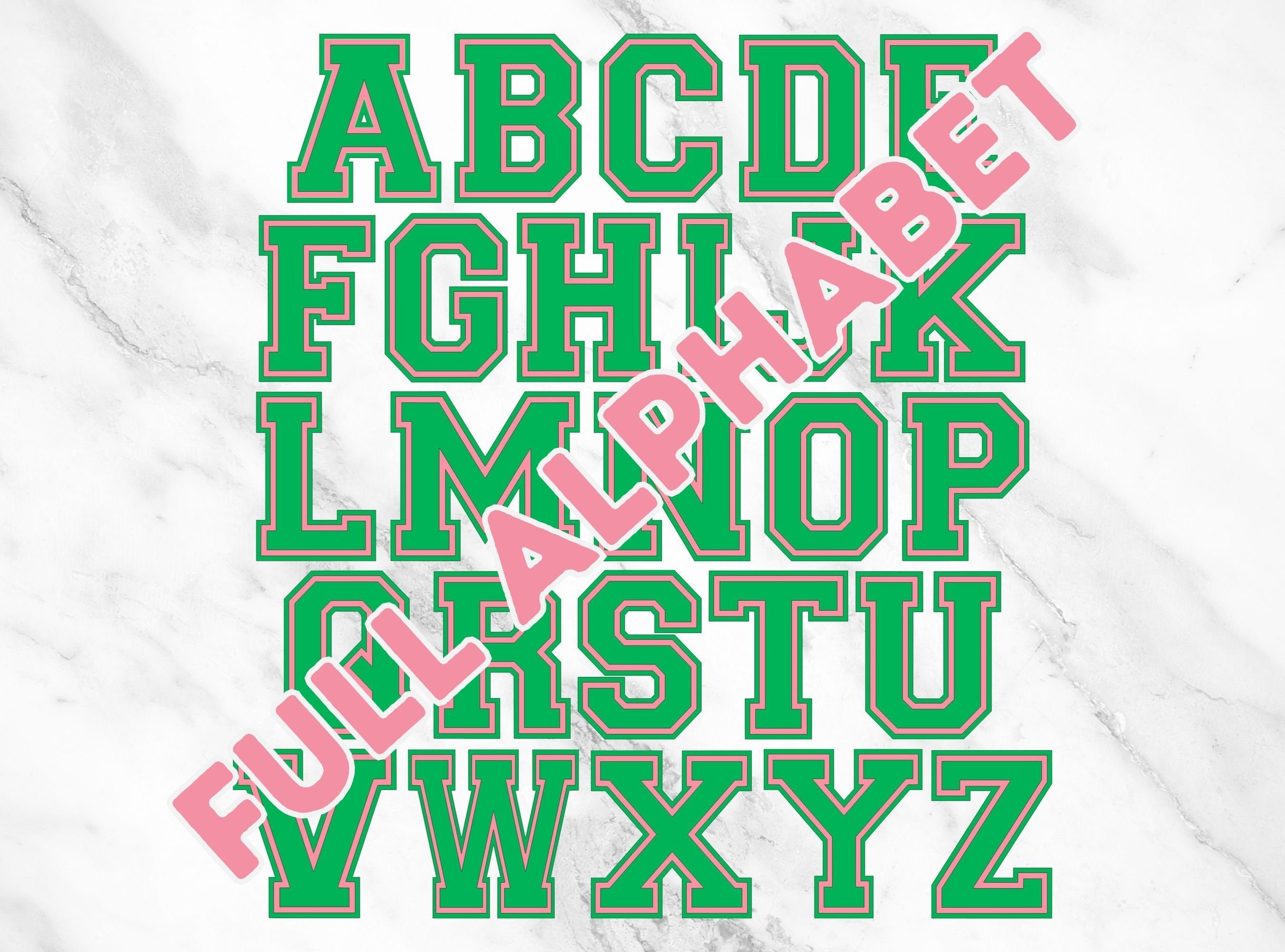 Green & Pink Doodle Alphabet: Varsity Letters PNG SVG (digital Download ...