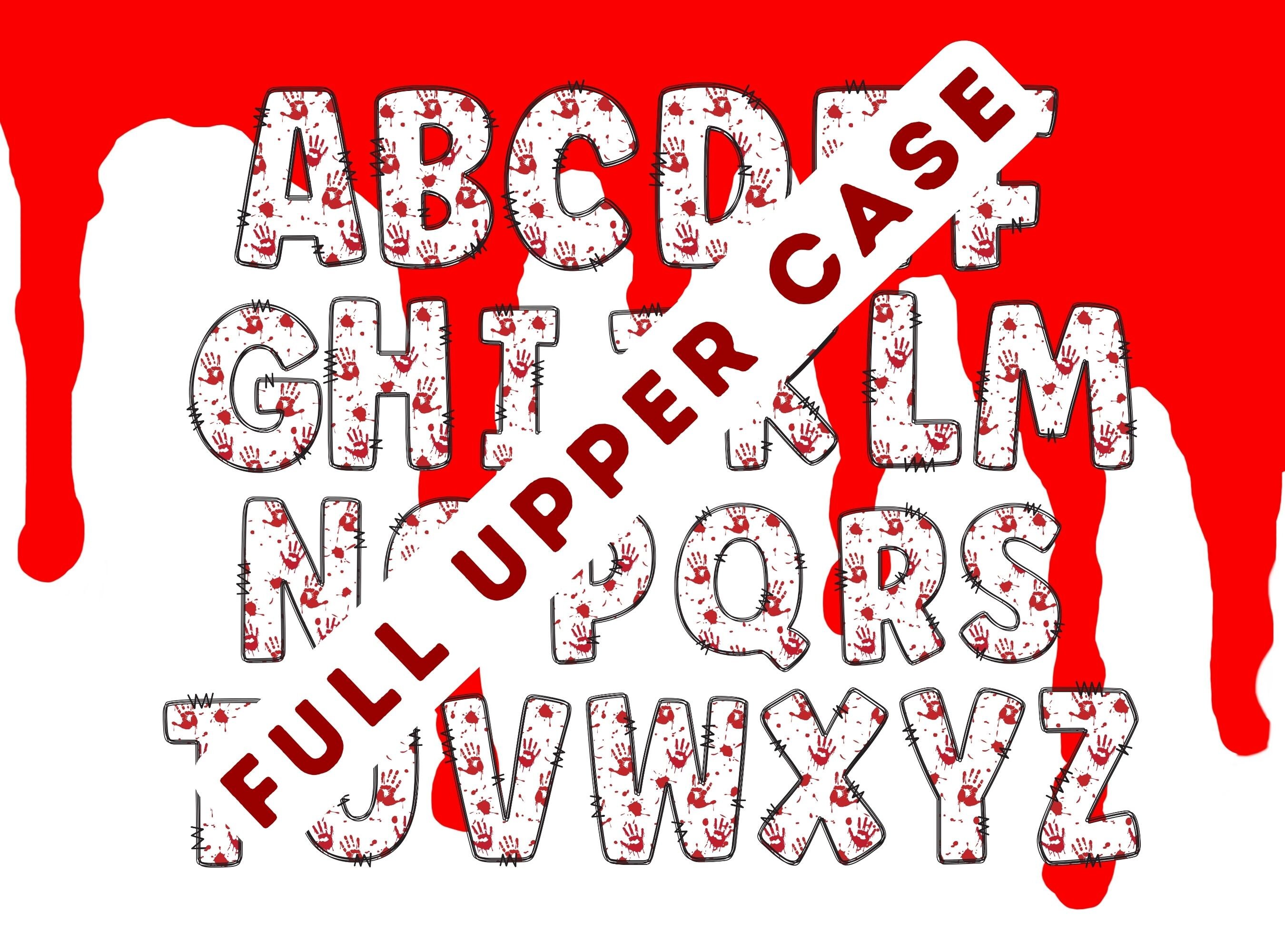 Bloody Handprint Doodle Alphabet, Halloween Letters, Spooky Sublimation ...