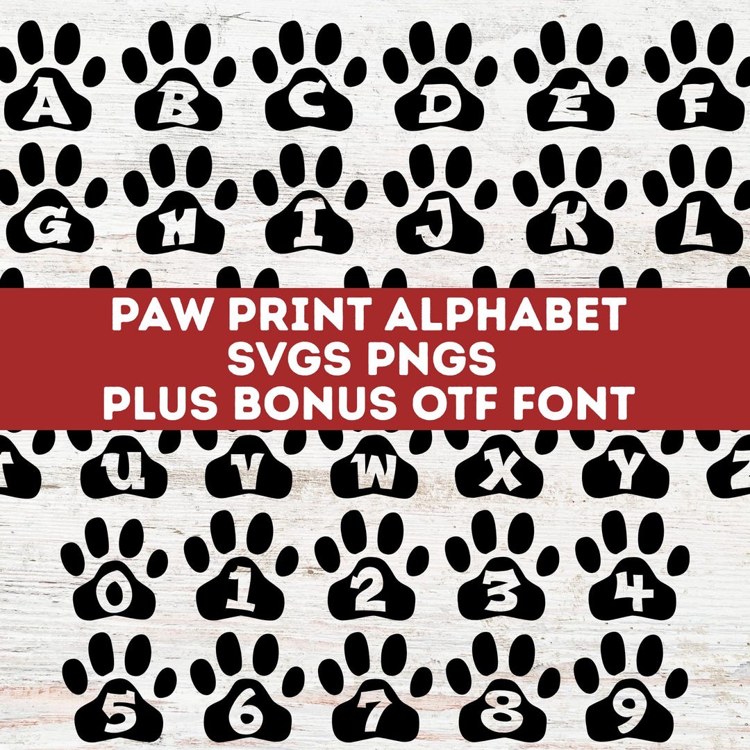 Paw Print Alphabet SVG Bundle: Pet Font, Numbers, Graphics (commercial ...