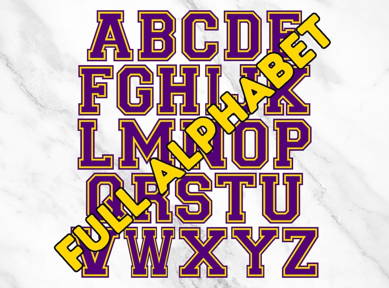 Purple and Gold Doodle Alphabet: Varsity Font (PNG, SVG) - Etsy