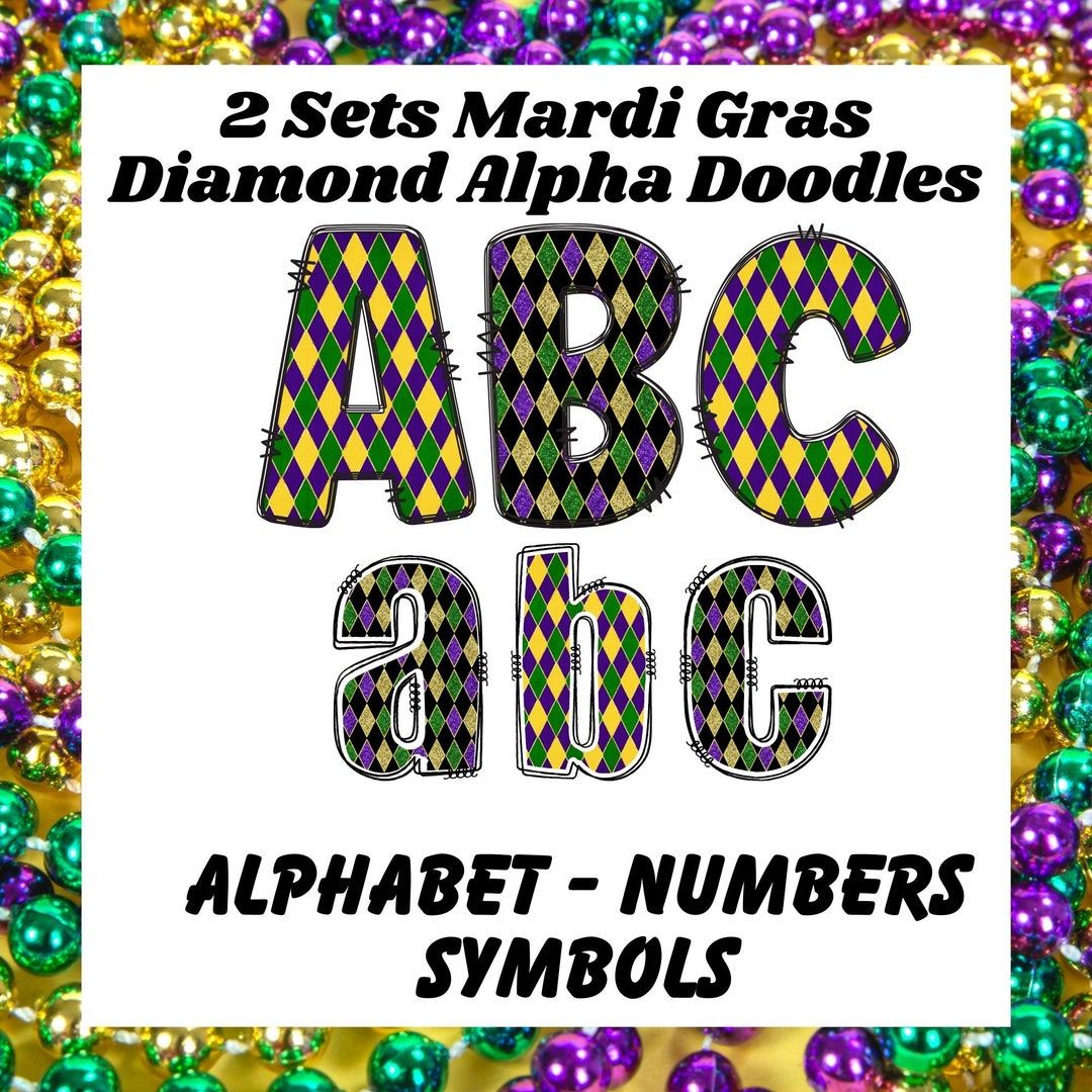 Mardi Gras Diamonds Alpha Doodle Bundle, Light and Dark Sets, Letter ...