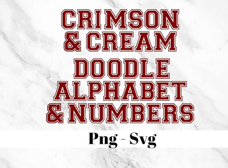 Crimson and Cream Doodle Alphabet: Varsity Font (PNG, SVG) - Etsy
