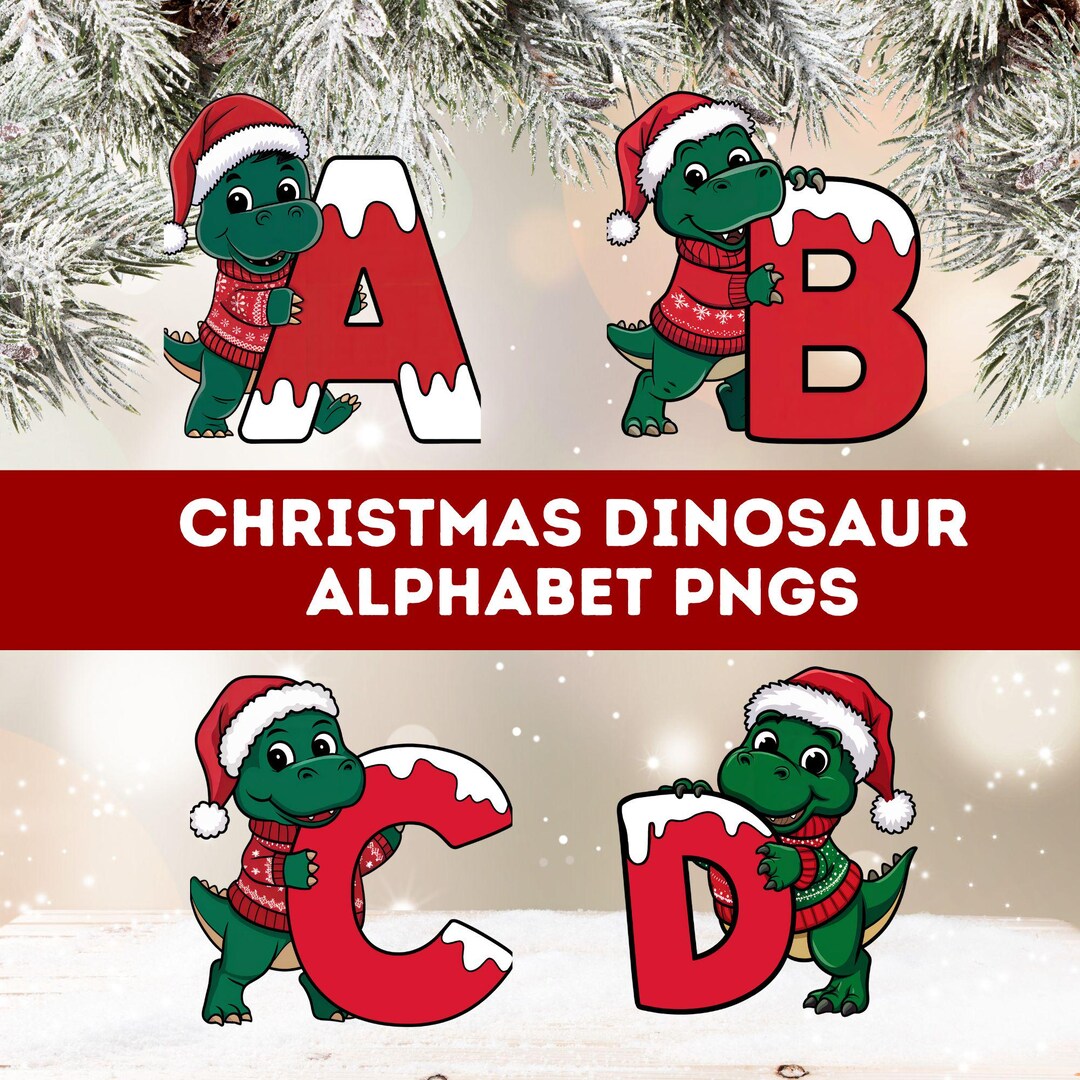 Christmas Dinosaur Alphabet Clipart Pngs, Holiday Alpha Doodle Letters ...