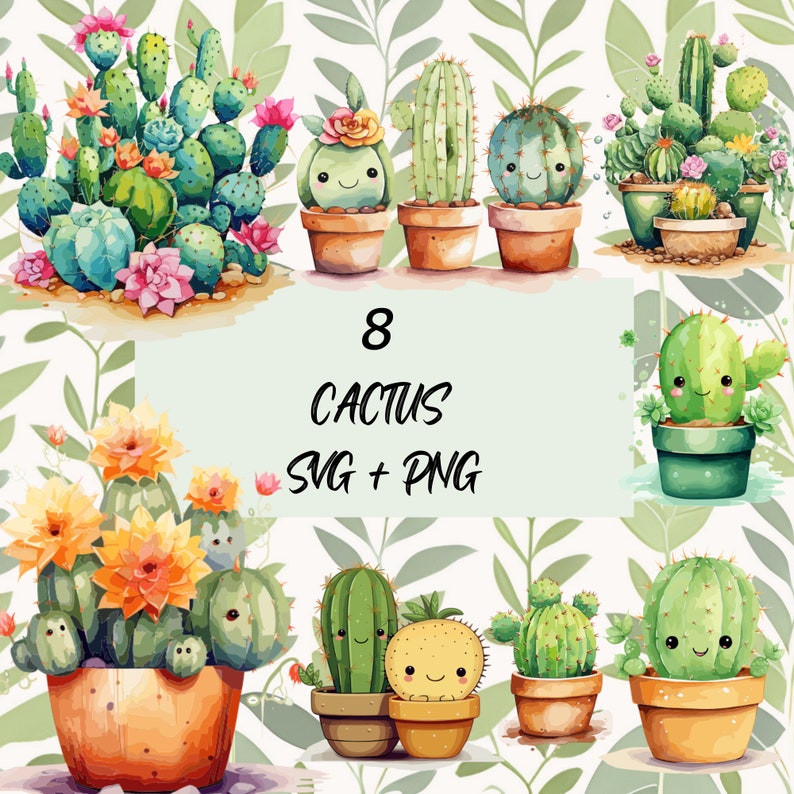 10 Cactus Svg Bundle, Cactus Png Bundle, Cactus Cut Files, Cactus ...