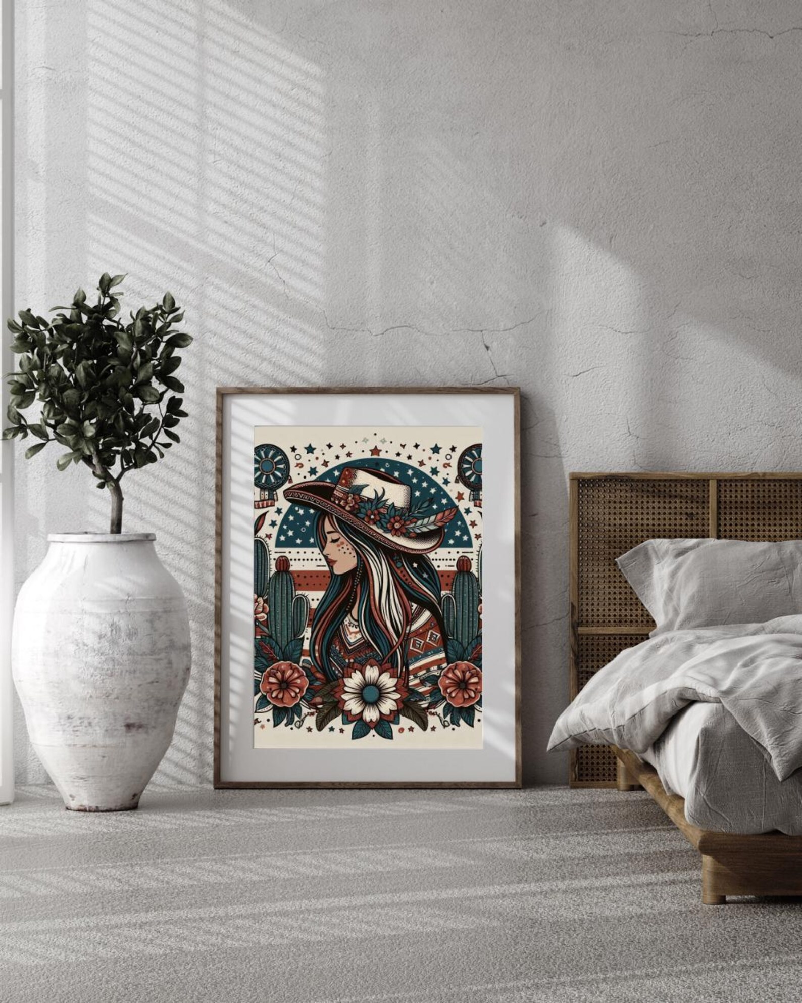 Boho Cowgirl, Rustic Western Art With Patriotic Touch, Digital Wall Art ...