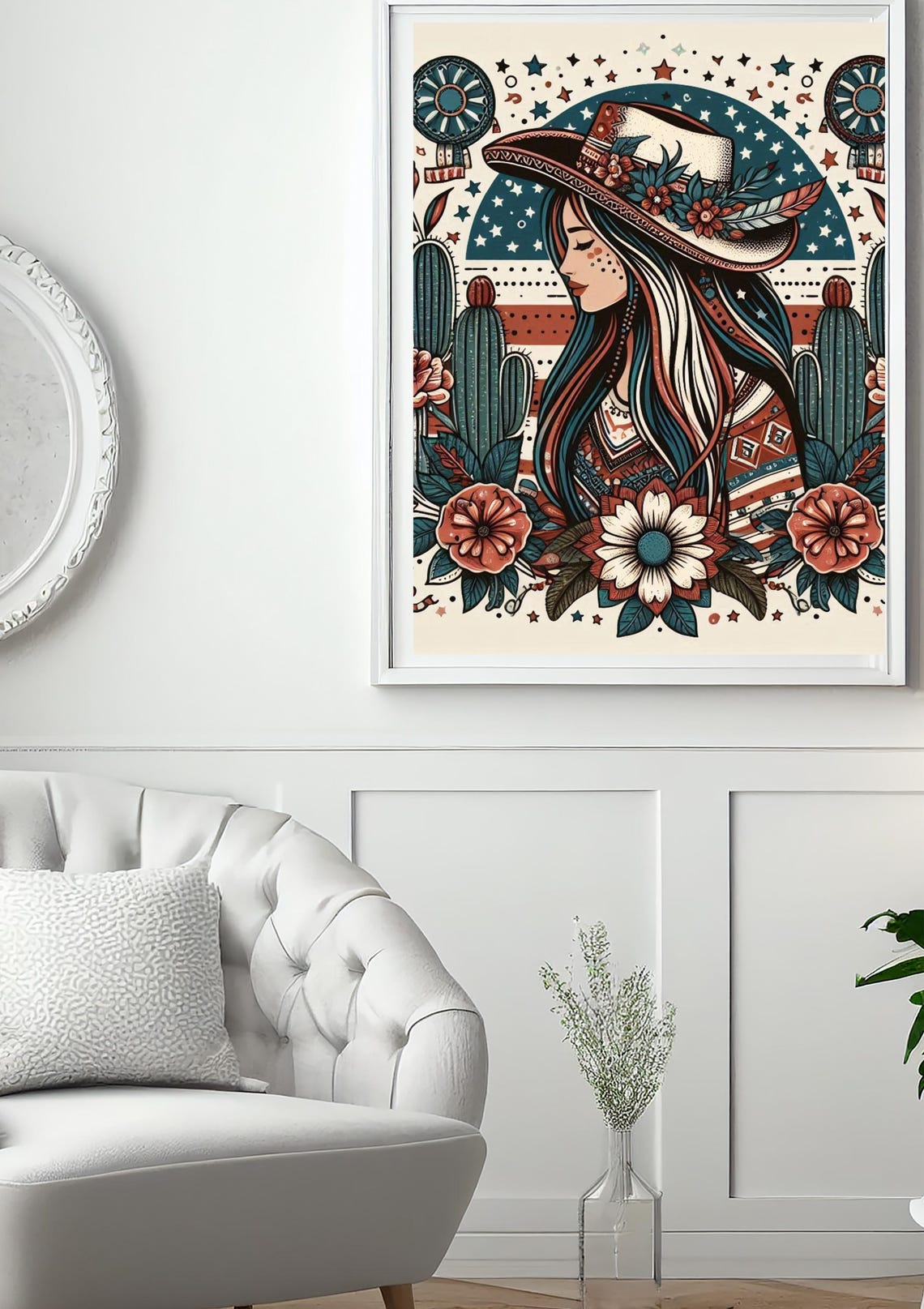 Boho Cowgirl, Rustic Western Art With Patriotic Touch, Digital Wall Art ...