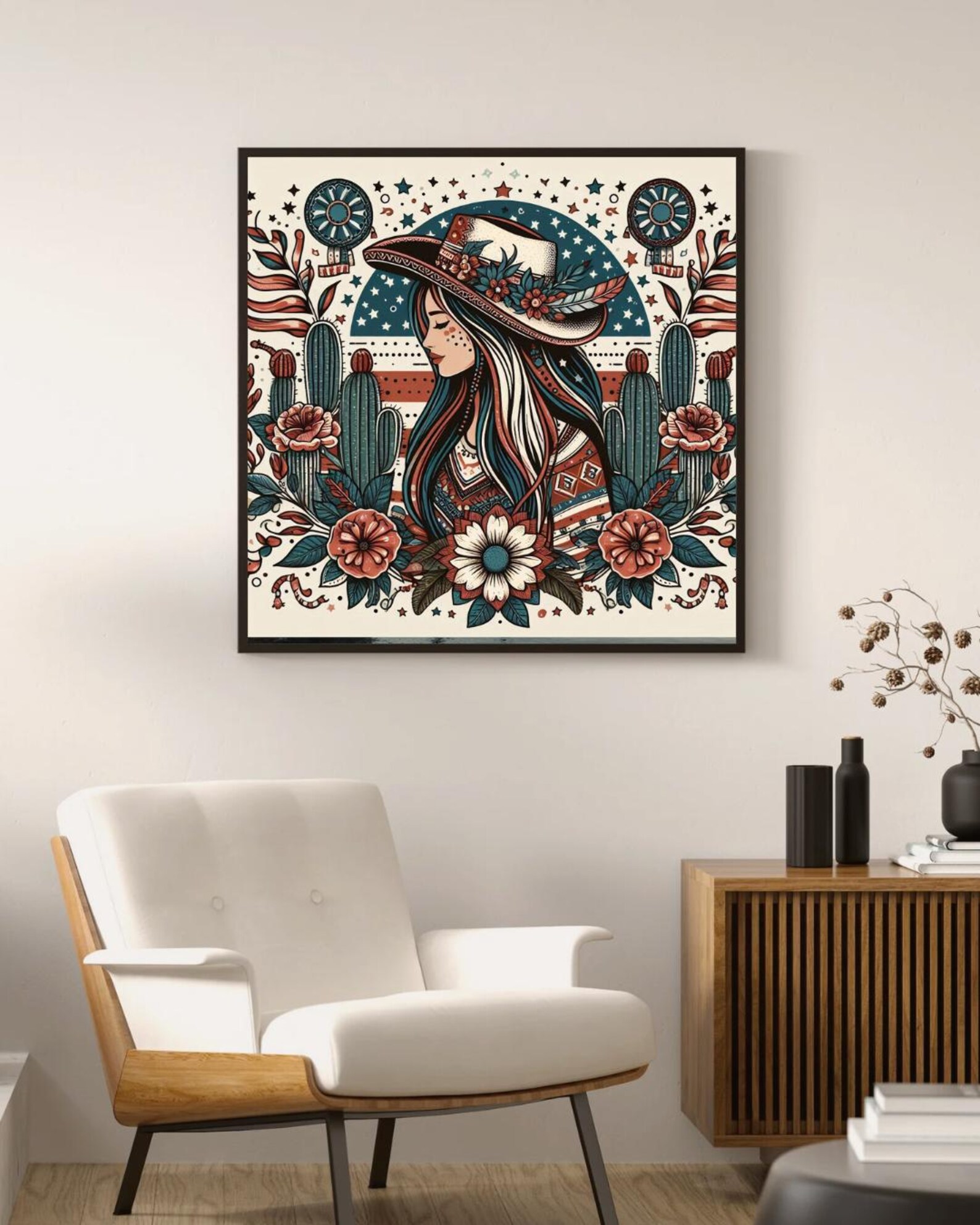 Boho Cowgirl, Rustic Western Art With Patriotic Touch, Digital Wall Art ...