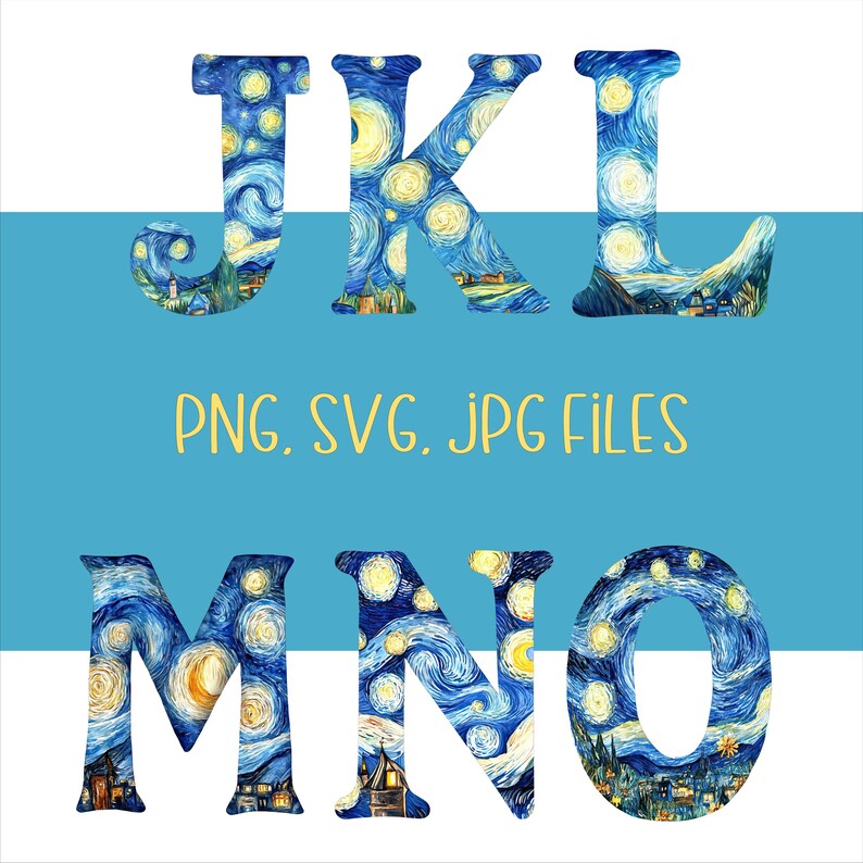 Starry Night Alphabet & Ampersand Clipart Set Van Gogh Inspired ...