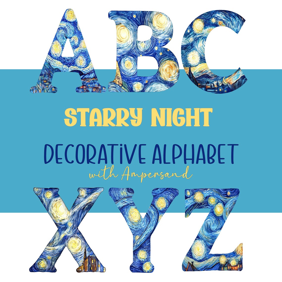 Starry Night Alphabet & Ampersand Clipart Set Van Gogh Inspired ...