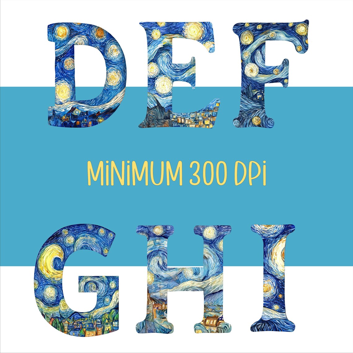 Starry Night Alphabet & Ampersand Clipart Set Van Gogh Inspired ...