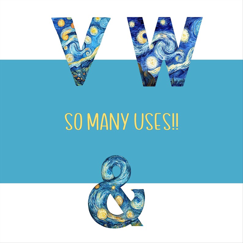 Starry Night Alphabet & Ampersand Clipart Set Van Gogh Inspired ...