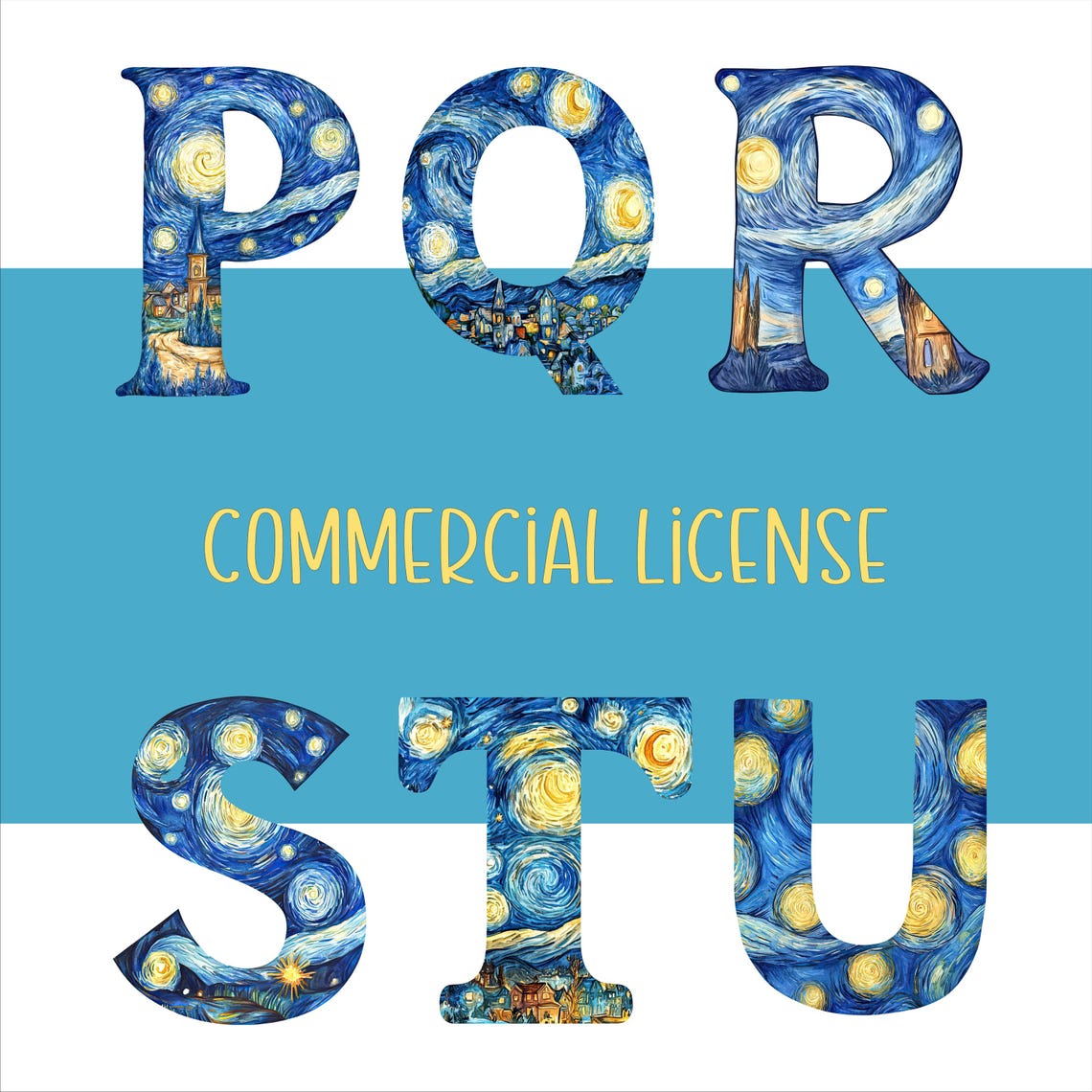 Starry Night Alphabet & Ampersand Clipart Set Van Gogh Inspired ...