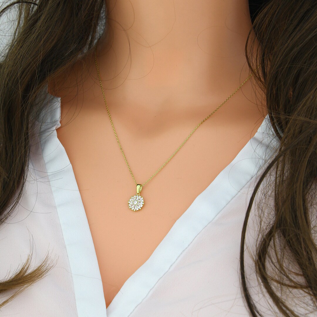 Stone Silver Flower Necklace, Silver Stone Necklace, Elegant Zircon ...