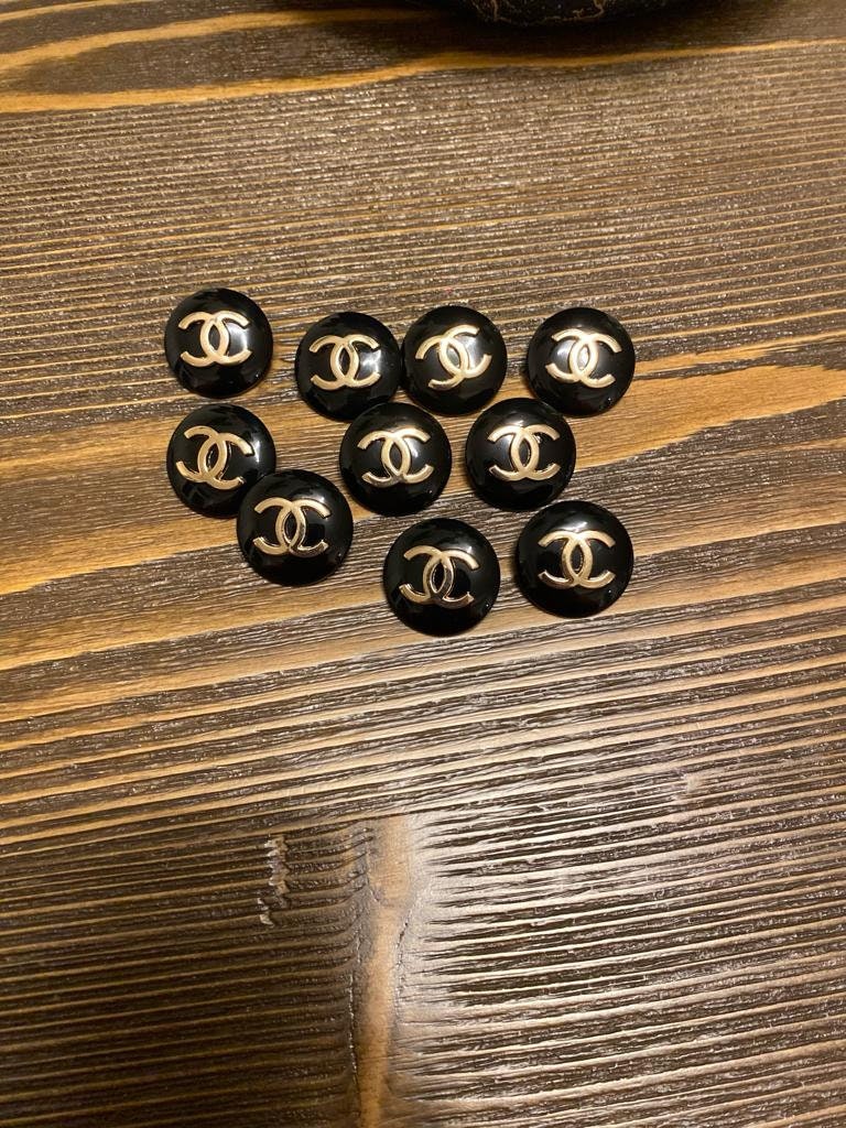 Vintage Authentic Chanel Buttons Set of 9 Iron Black Gold CC Logo 25mm ...