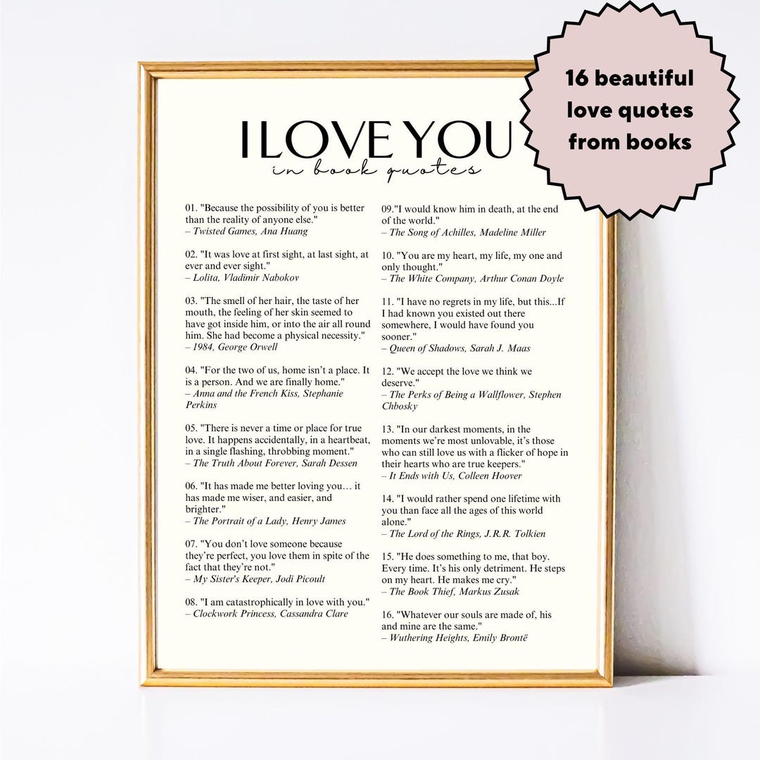 Book Lover Print: I Love You in Book Quotes (digital Download) - Etsy