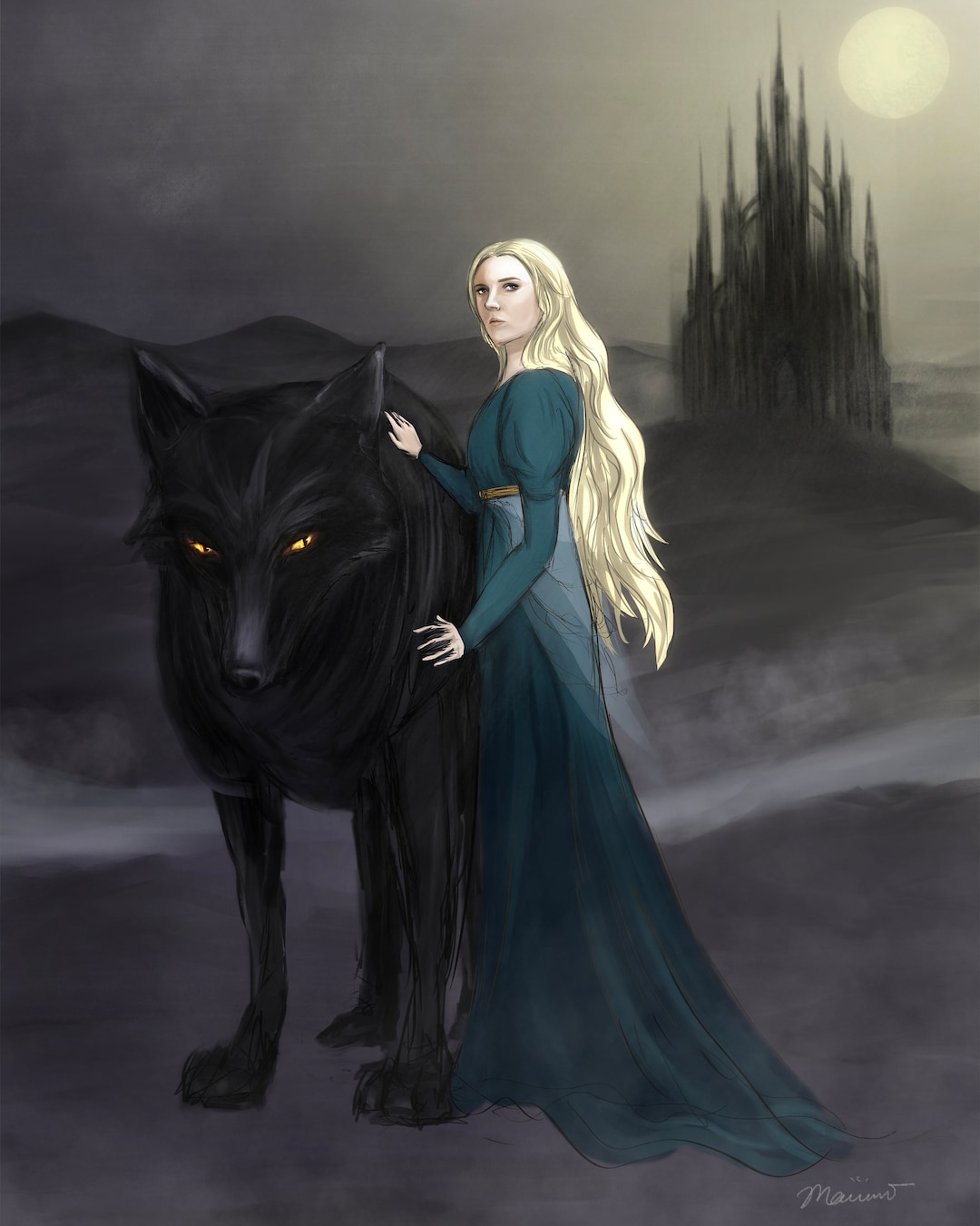 Matte Print Galadriel and Werewolf Sauron at Tol-in-gaurhoth - Etsy