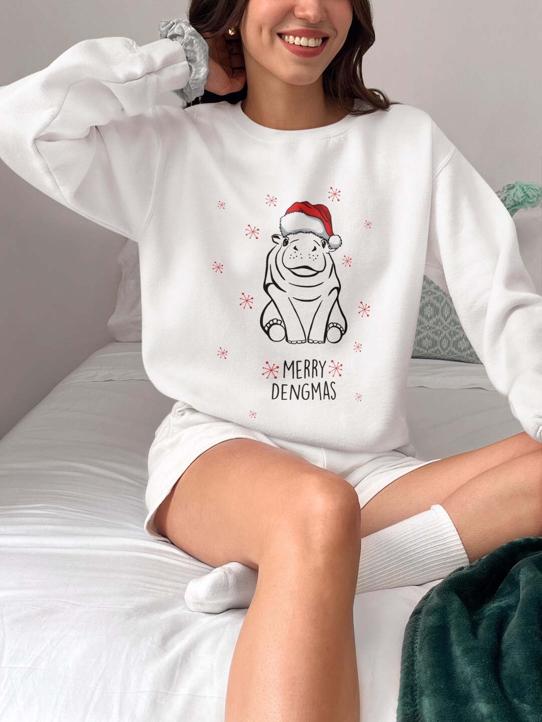 Moo Deng Sweatshirt Baby Pygmy Hippo Sweatshirt Moo Deng Christmas ...