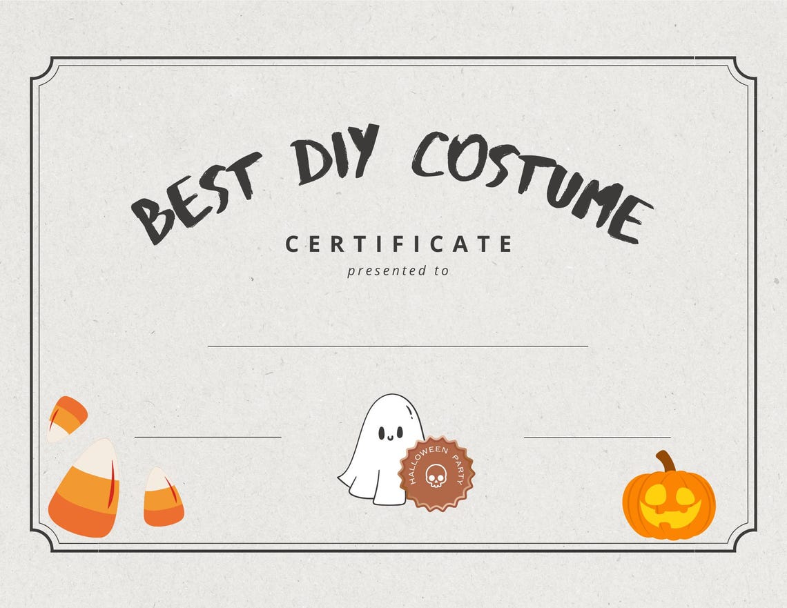 Printable Halloween Costume Award Costume Party Award Costume ...