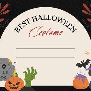 Printable Halloween Costume Award Printable Costume Party Award Costume ...