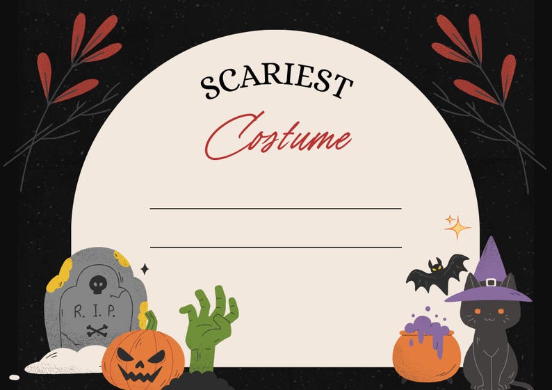 Printable Halloween Costume Award Printable Costume Party Award Costume ...