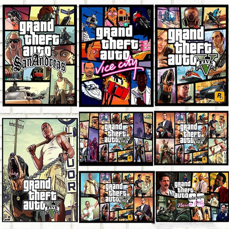Gta poster 10 modelos gta v poster grand theft auto poster - Etsy España