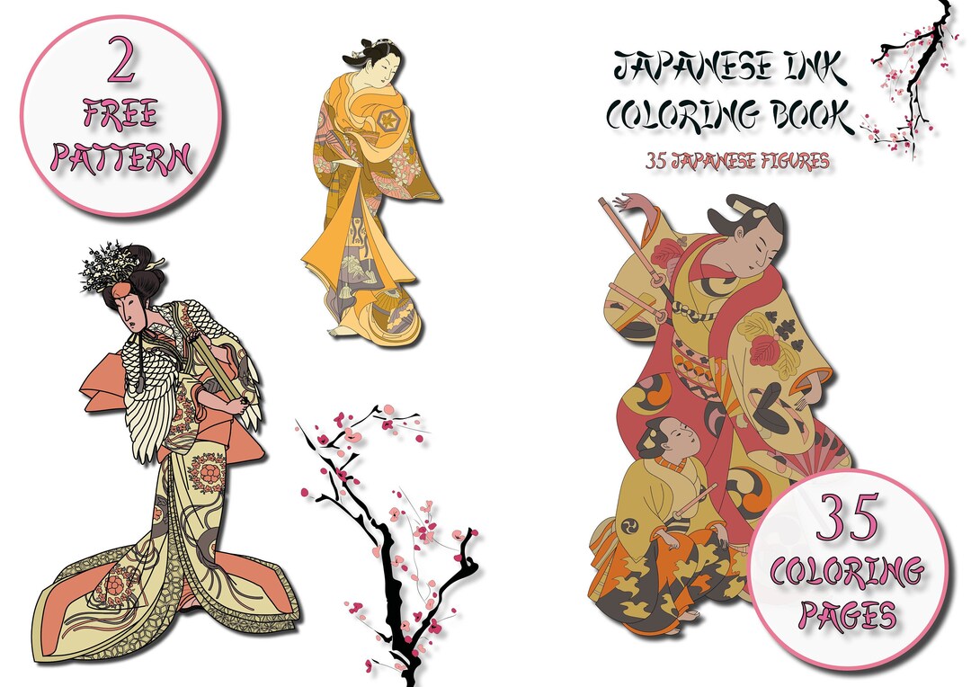 Japanese Ink Figures Coloring Book - Etsy