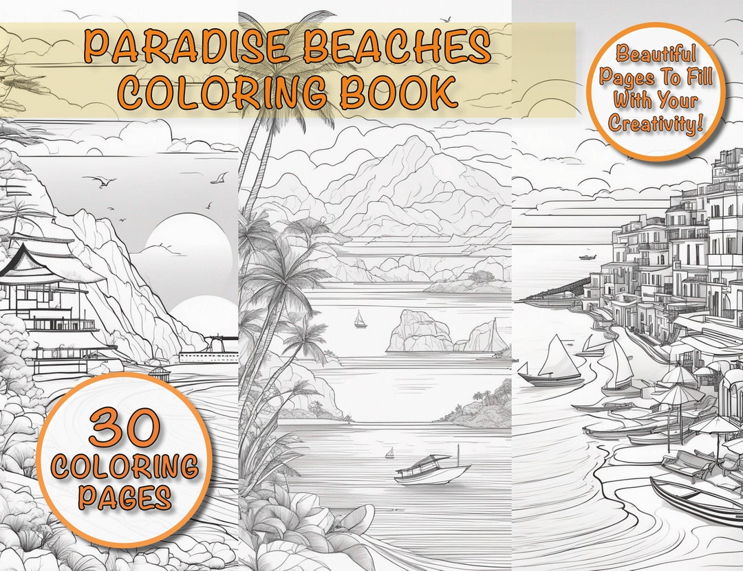Paradise Beaches Coloring Book - Etsy
