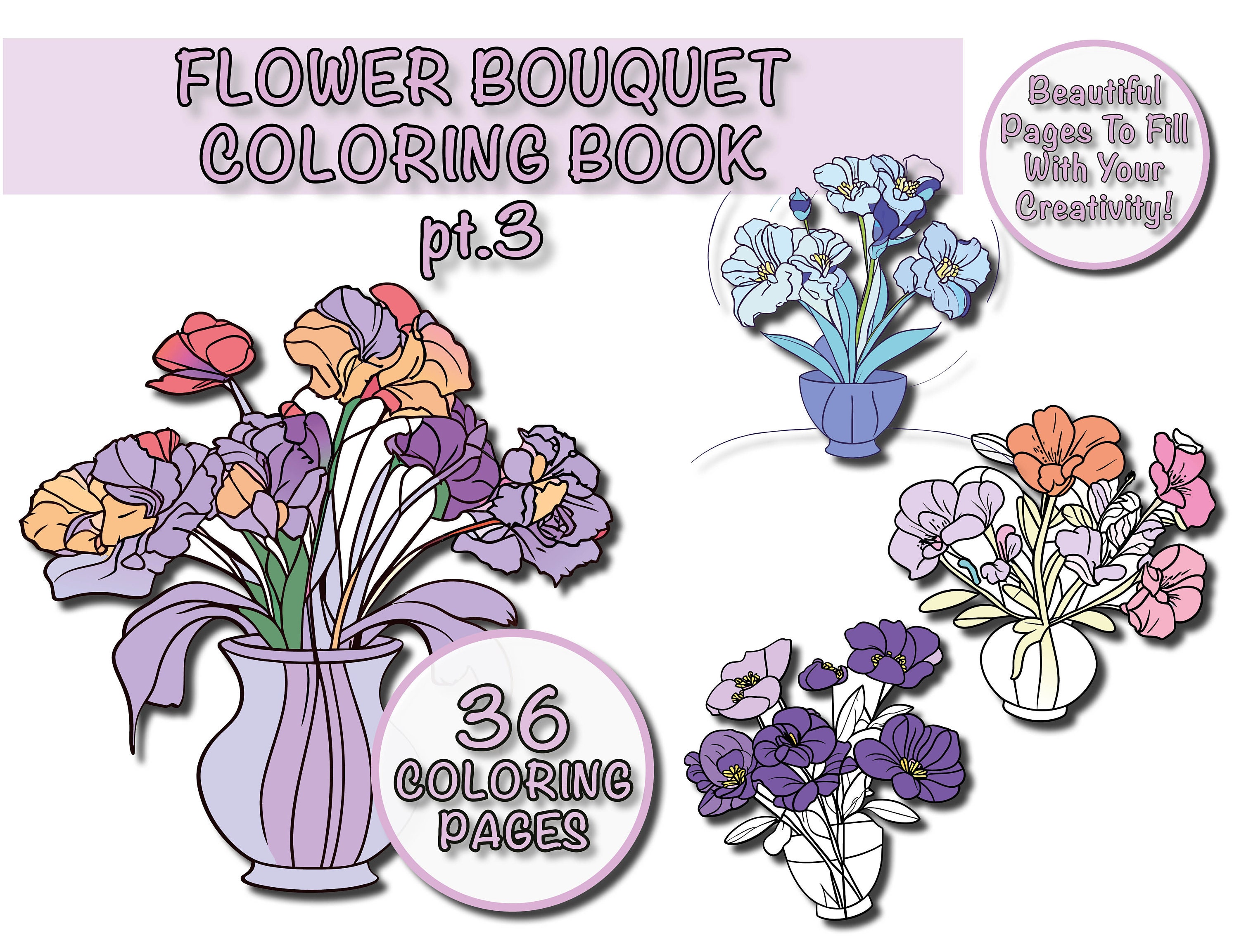 Flower Bouquet Coloring Book Pt.3 - Etsy