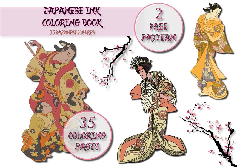 Japanese Ink Figures Coloring Book - Etsy