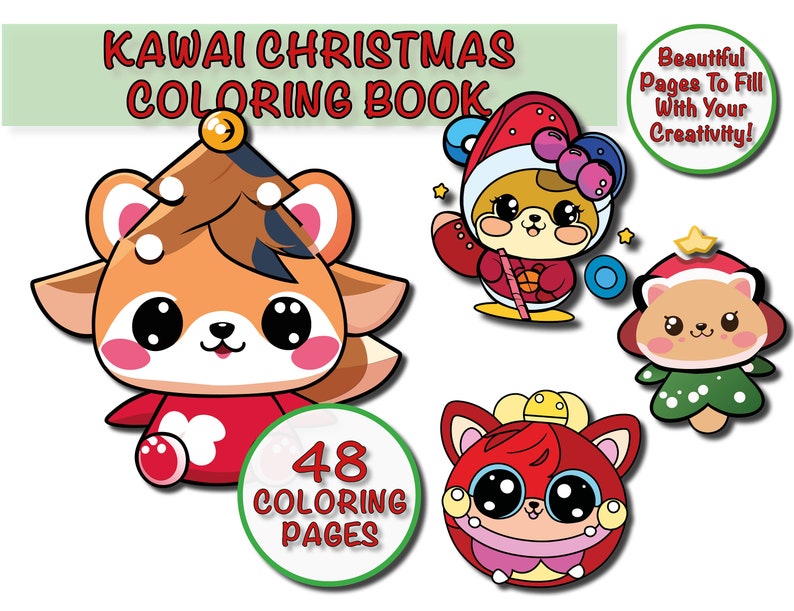 Christmas Kawai Coloring Book - Etsy