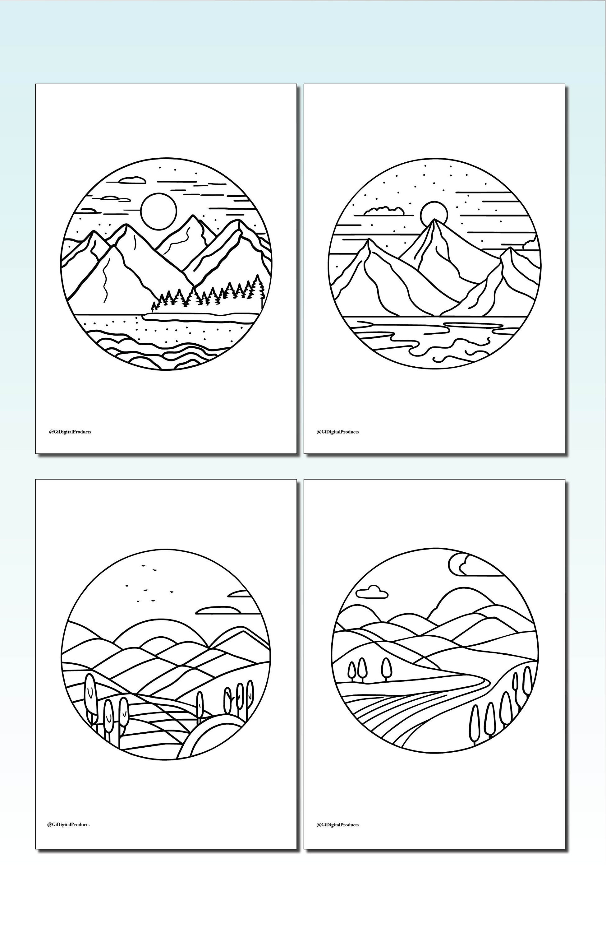 Mountains and Hills Landscape Coloring Book - Etsy