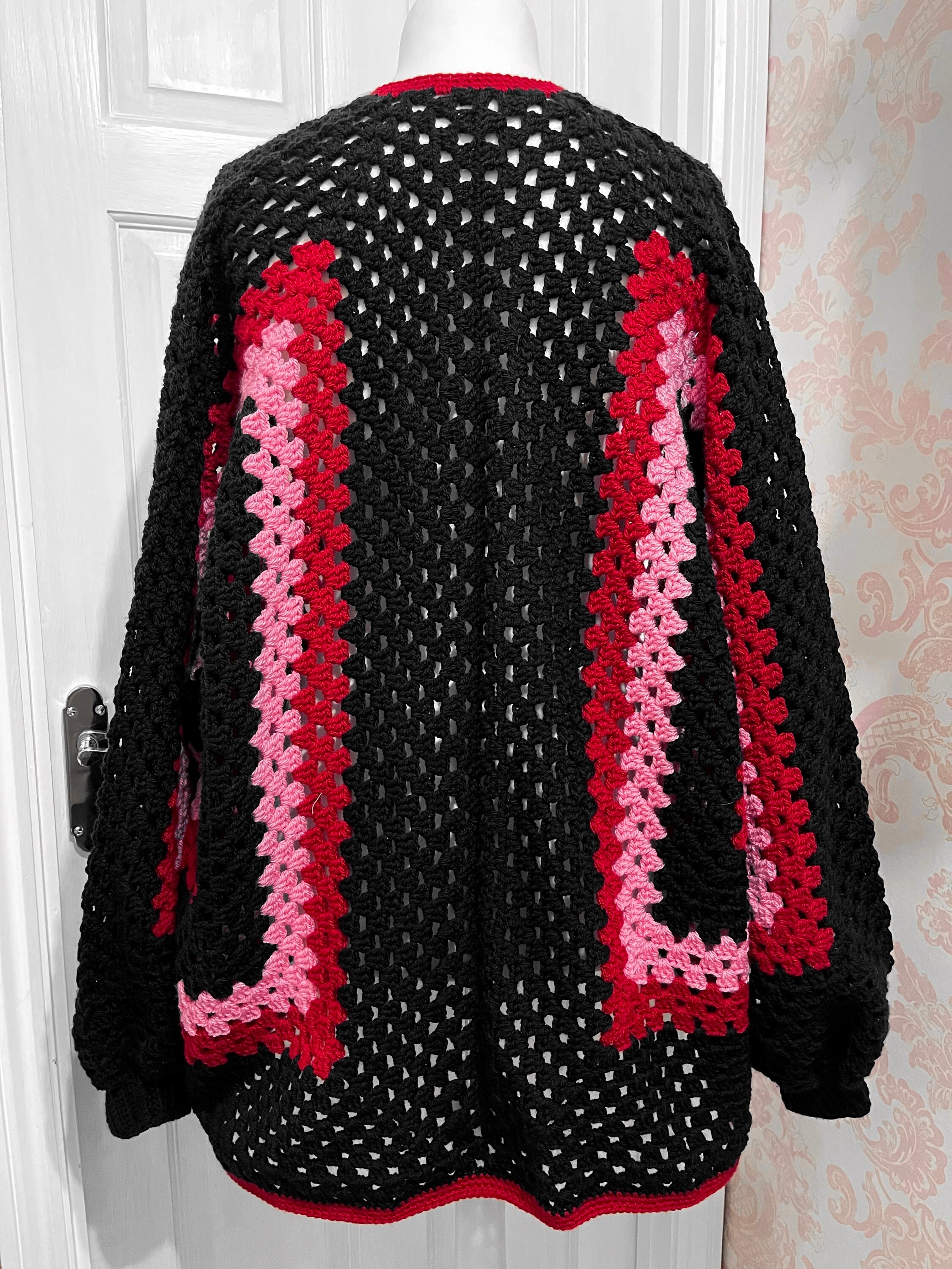 Red Pink Oversized Crochet Cardigan - Etsy
