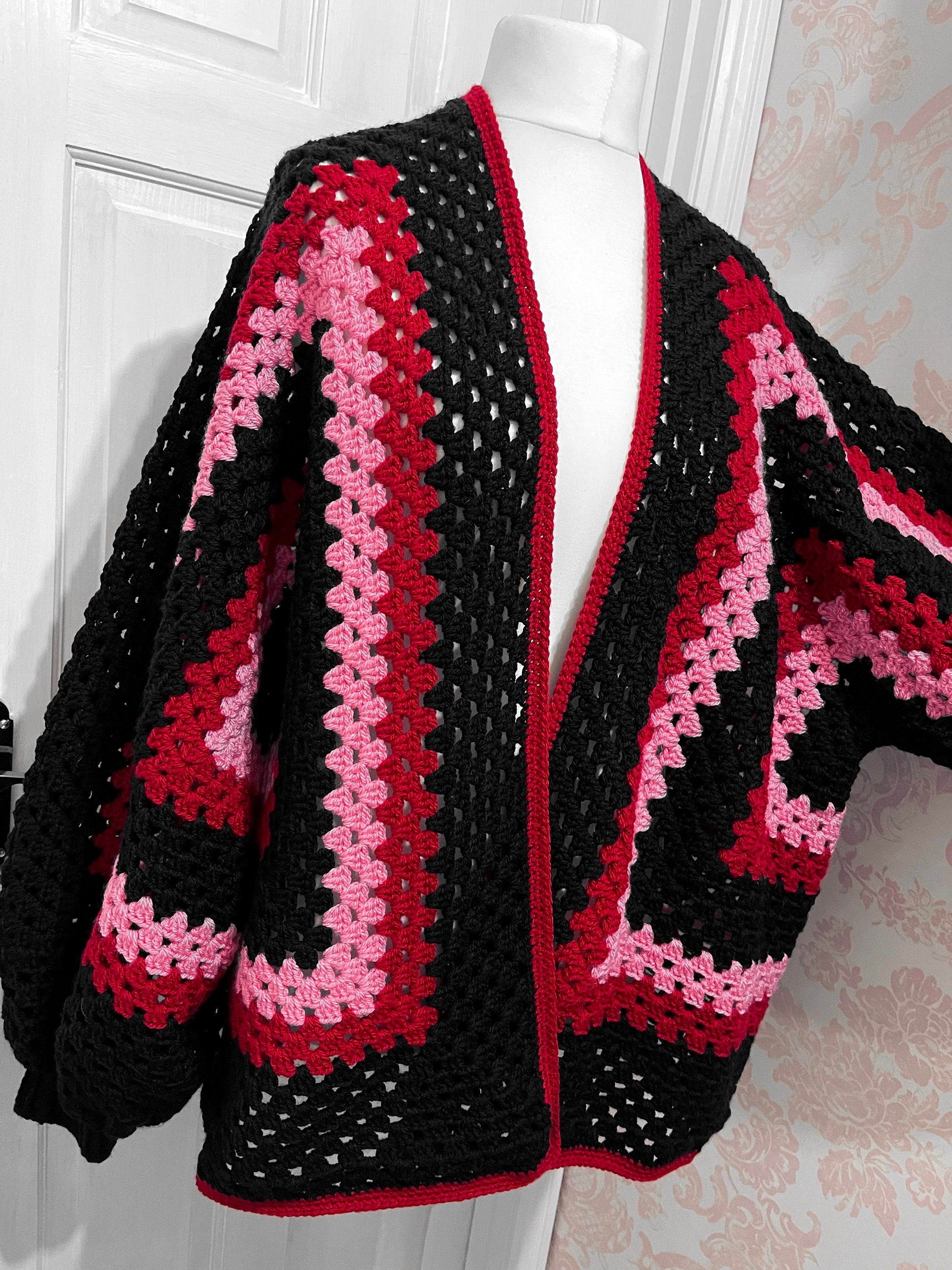 Red Pink Oversized Crochet Cardigan - Etsy